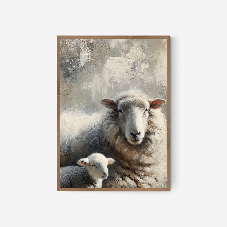 PRINTABLE | Gentle Embrace - Mother Sheep and Lamb | Tender Moment ...