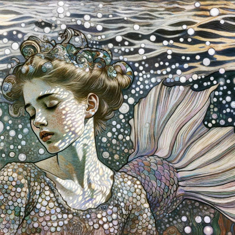 PRINTABLE Submerged Elegance: A Mermaid's Tranquil Moment in the Sea's ...