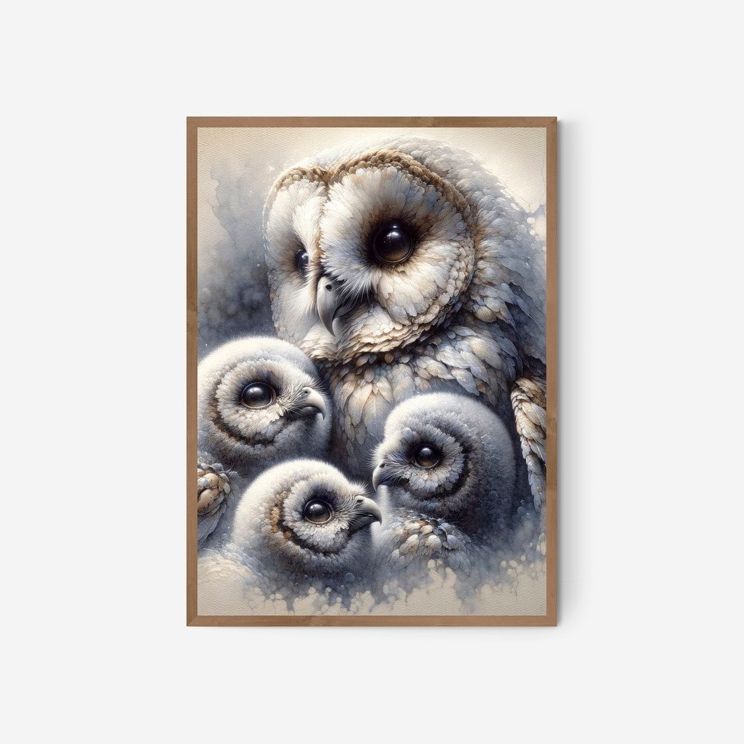 PRINTABLE | Mother Owl and Her Nestlings | A Tender Portrait of a ...