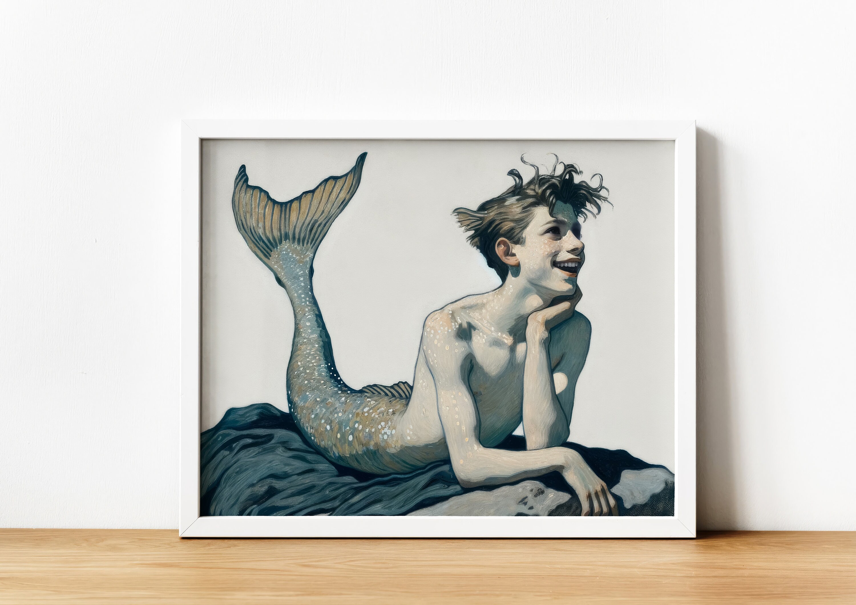 Merman Painting - Male Siren Artwork | Mythical Aquatic Creature | PRINTABLE | Fine Art Files by ...