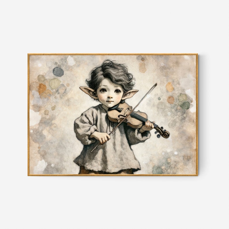 PRINTABLE | an Elf Child's Violin Recital | Fantasy Art | High-res ...