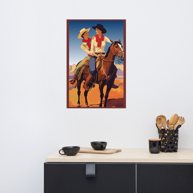 Two Cowgirls Poster Feminine Western LGBTQ Art Pride Art Lesbian Queer ...