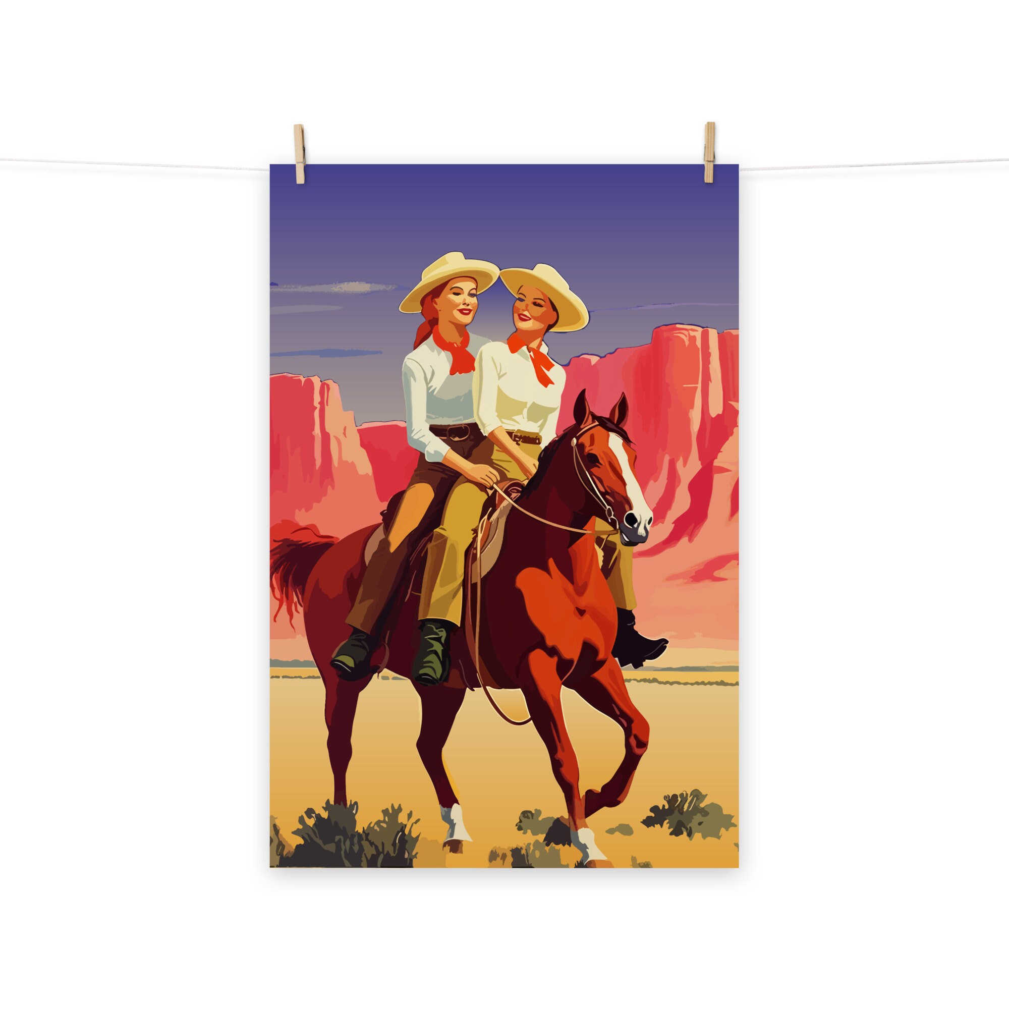 Two Cowgirls Art on Poster Texas Pride Austin Pride LGBTQ Feminine ...
