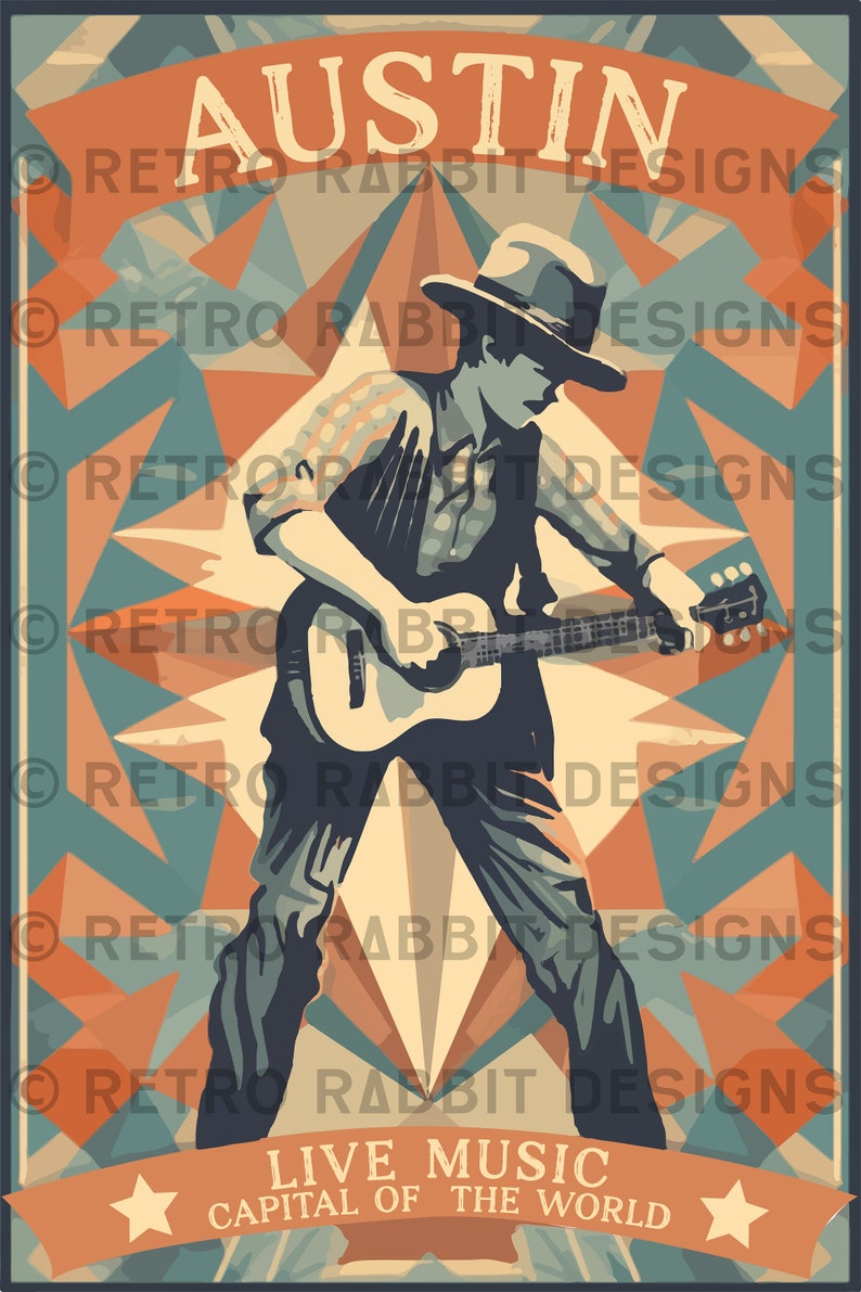 Retro Austin Travel Poster With Wood Hangers ATX Wall Art - Etsy