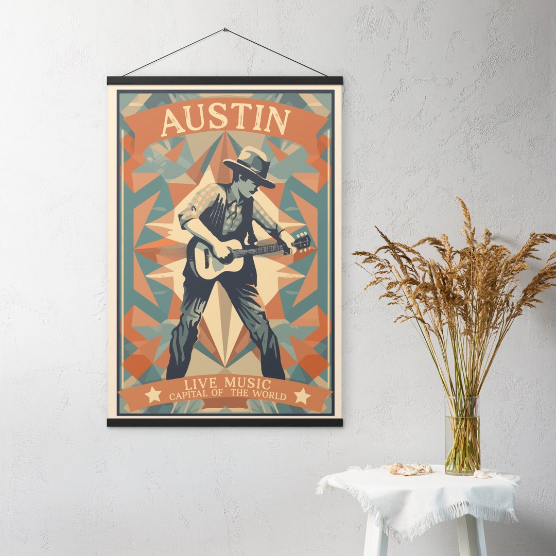 Retro Austin Travel Poster With Wood Hangers! ATX Wall Art, Vintage ...