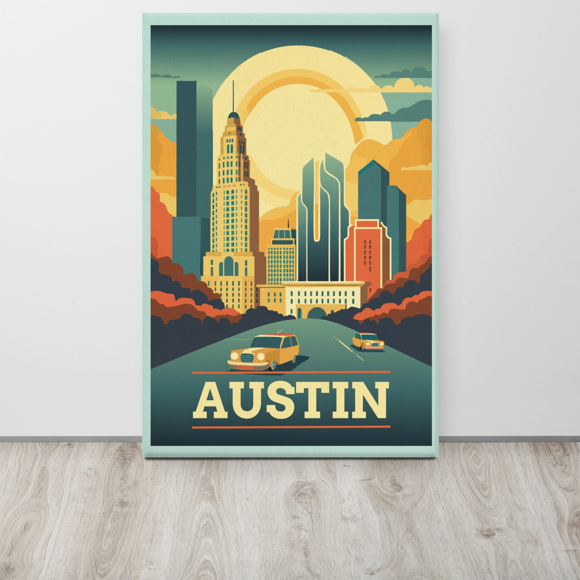 Retro Art Deco Austin, TX Travel Poster on Wrapped Canvas, Retro Wall ...