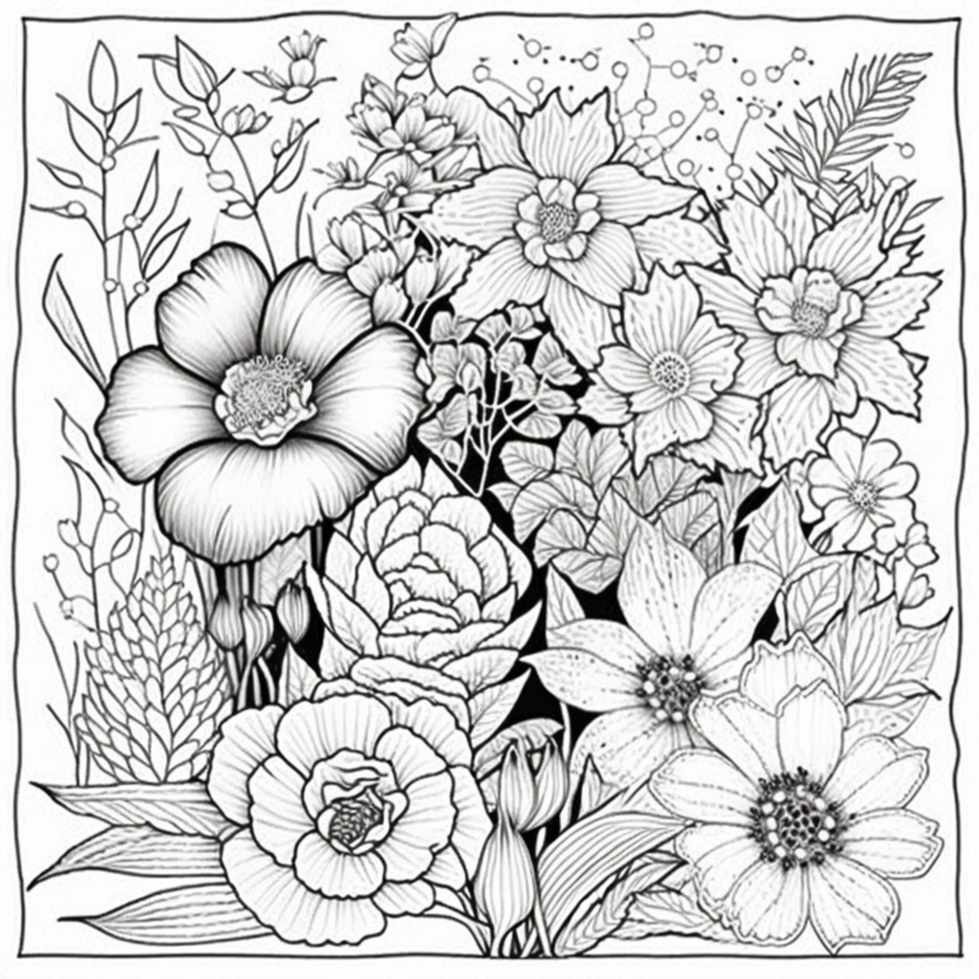 Floral 5- Coloring Pages (5) - Etsy
