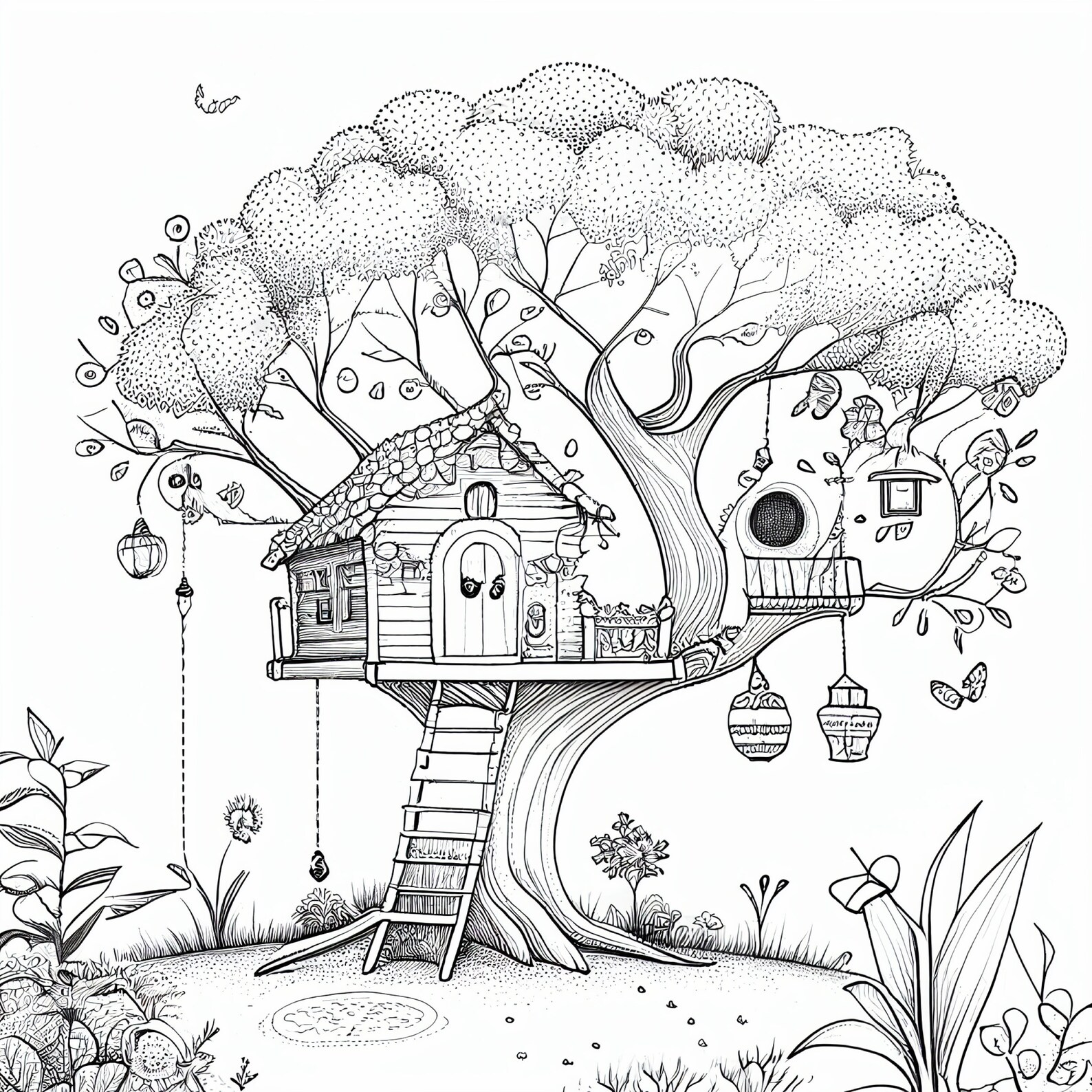Treehouse 1- Coloring Pages (5) - Etsy