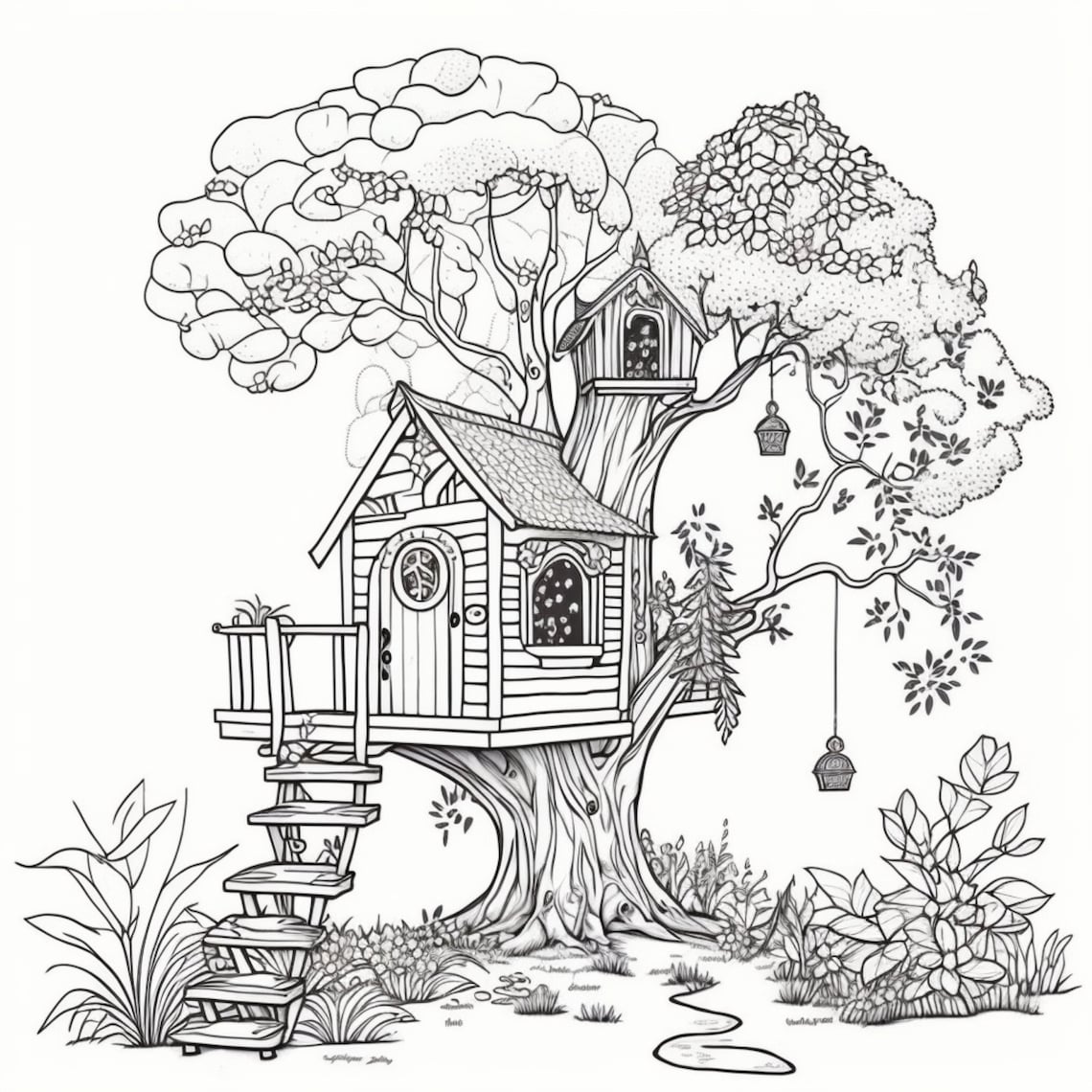 Treehouse 1- Coloring Pages (5) - Etsy