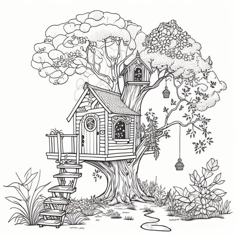 Treehouse 1- Coloring Pages (5) - Etsy