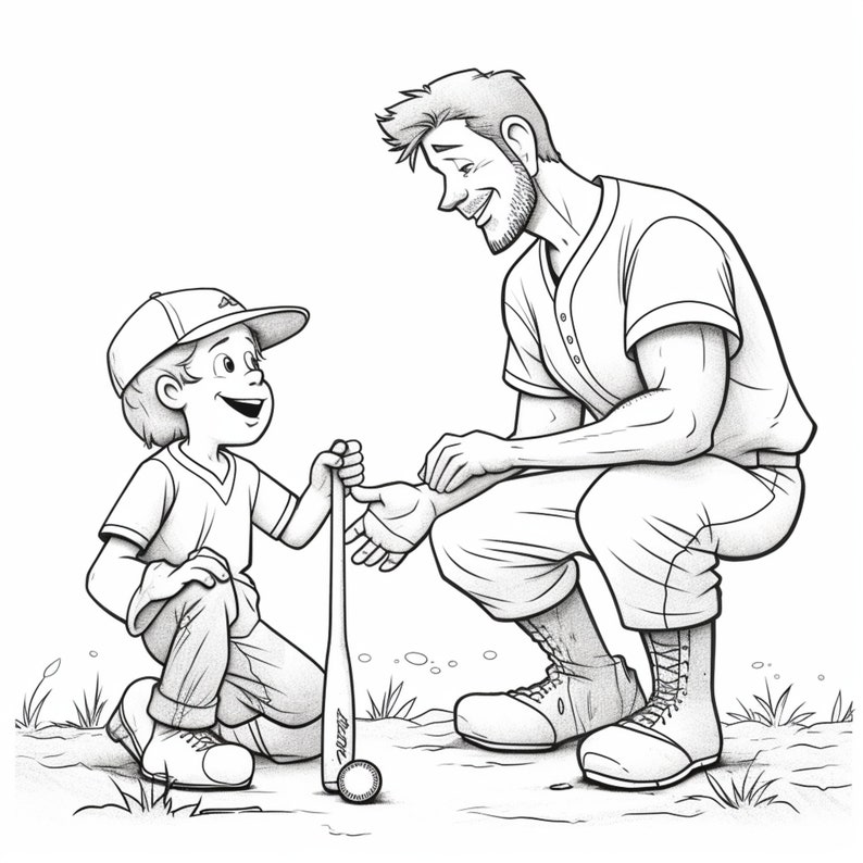 Father and Son Baseball 3- Coloring Pages (5) - Etsy