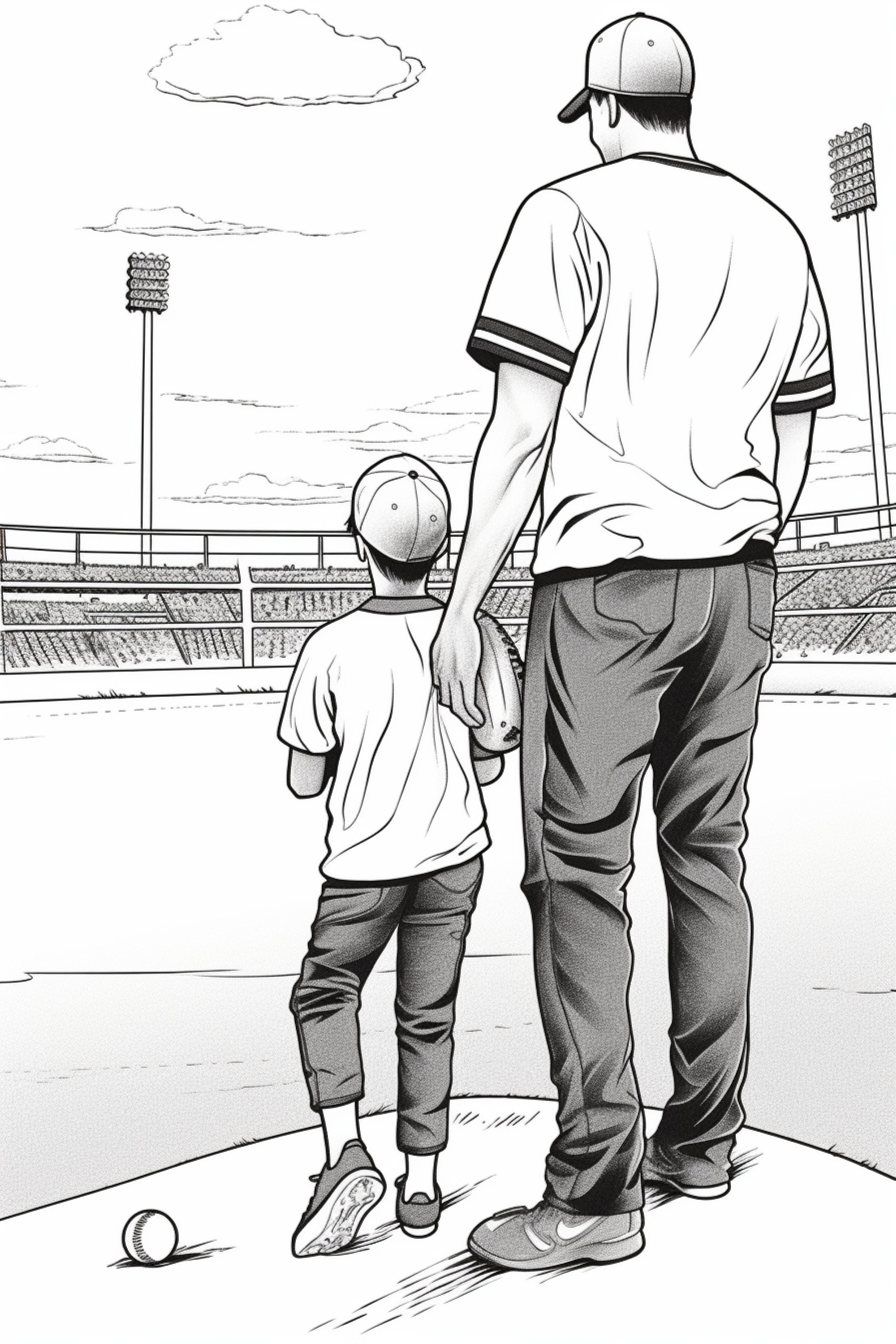 Father and Son Baseball 3- Coloring Pages (5) - Etsy