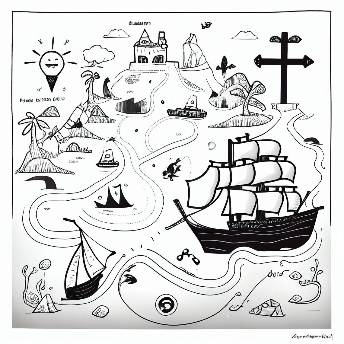 Treasure Map 1- Coloring Pages (5) - Etsy