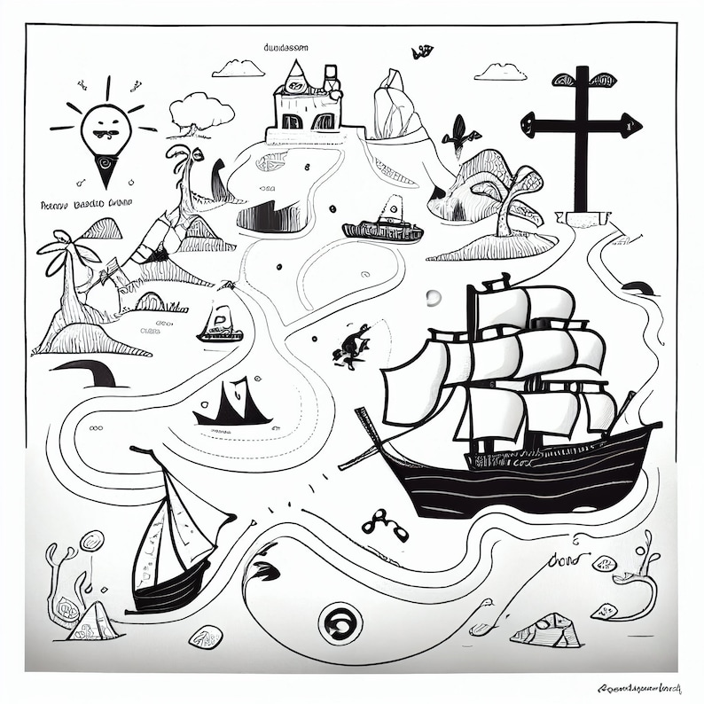 Treasure Map 1- Coloring Pages (5) - Etsy