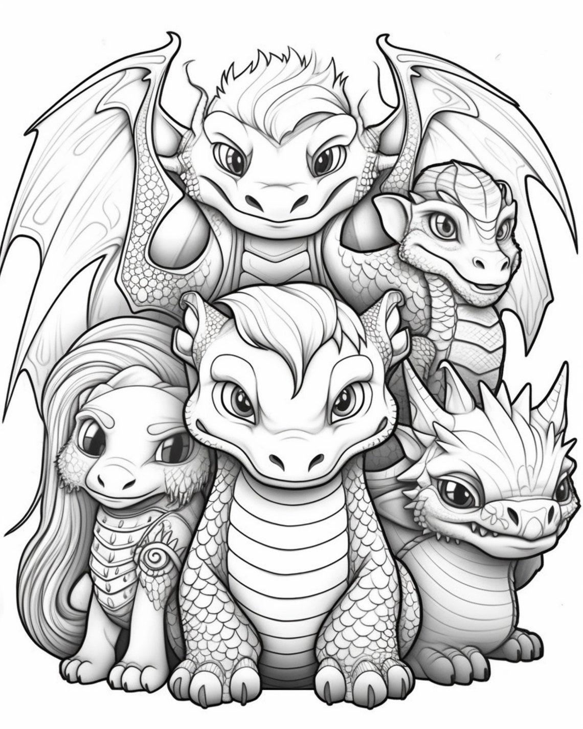 Dragon 3- Coloring Pages (5) - Etsy