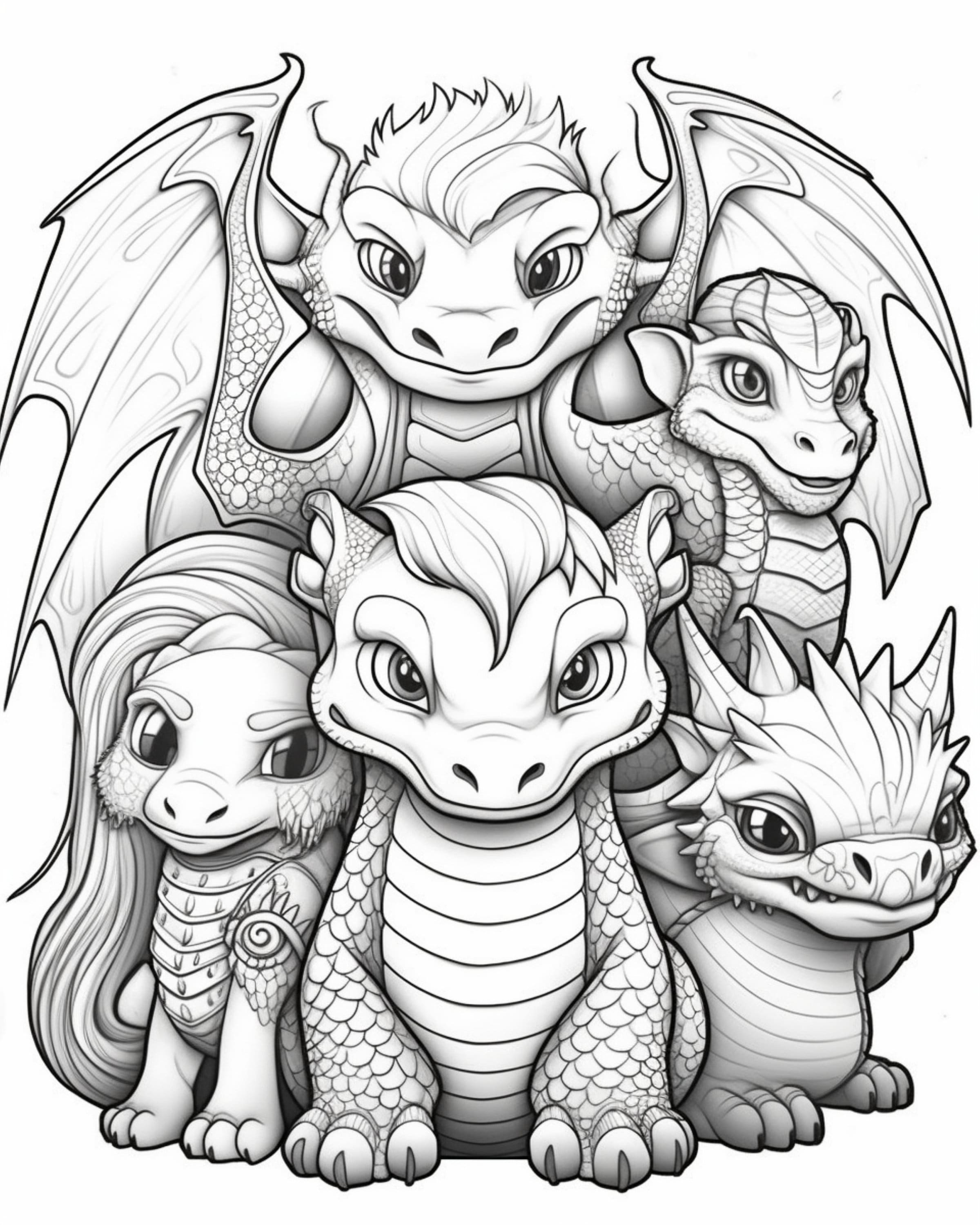Dragon 3- Coloring Pages (5) - Etsy