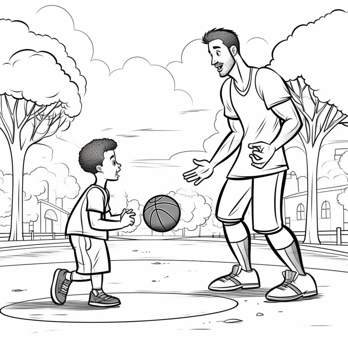 Father and Son Basketball - Coloring Pages (5) - Etsy