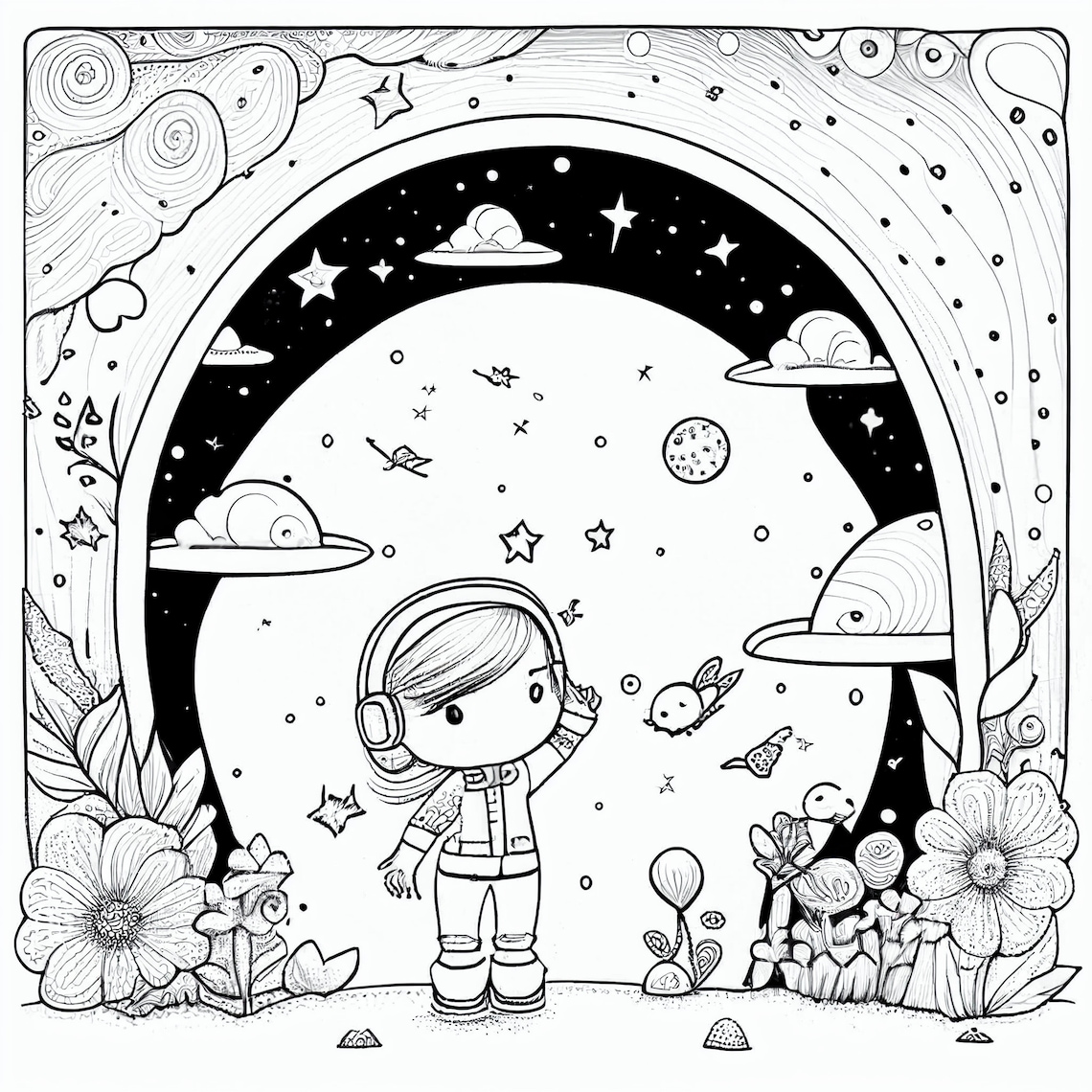 Outer Space 4- Coloring Pages (4) - Etsy