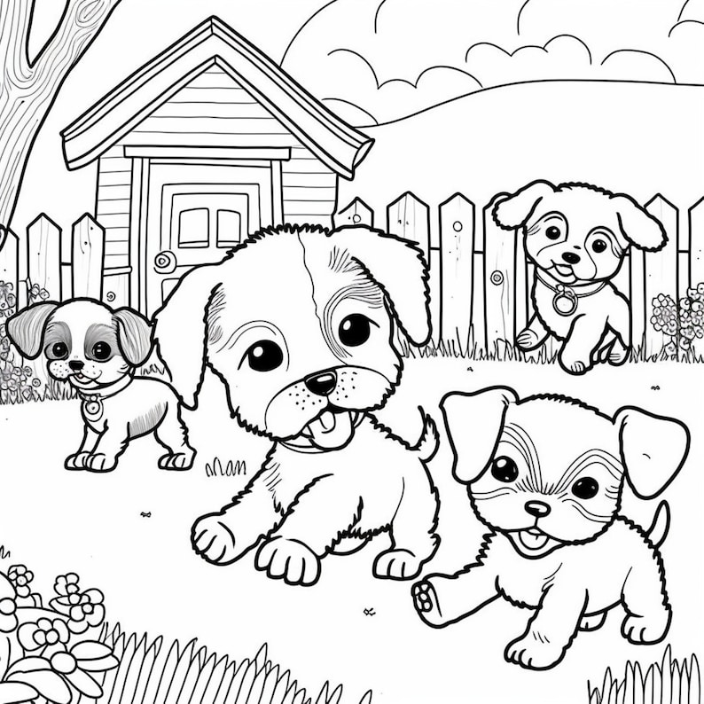 Dogs 4- Coloring Pages (5) - Etsy