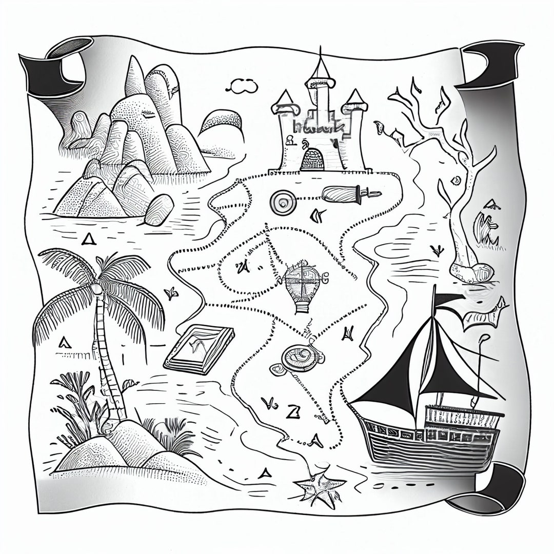 Treasure Map 2- Coloring Pages (5) - Etsy