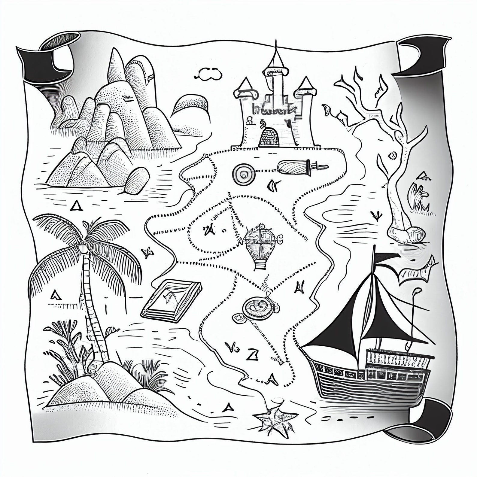 Treasure Map 2- Coloring Pages (5) - Etsy