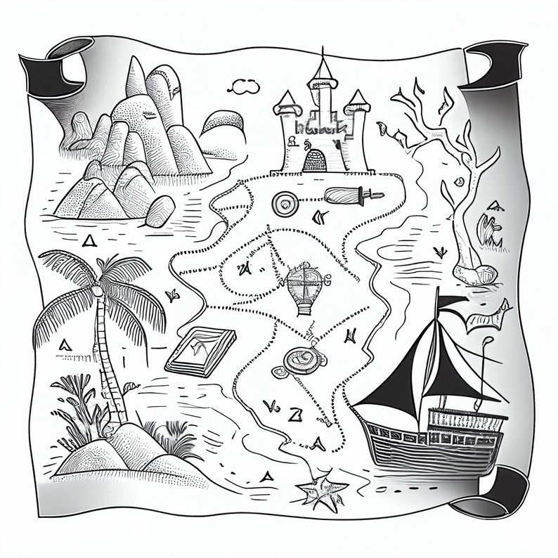 Treasure Map 2- Coloring Pages (5) - Etsy