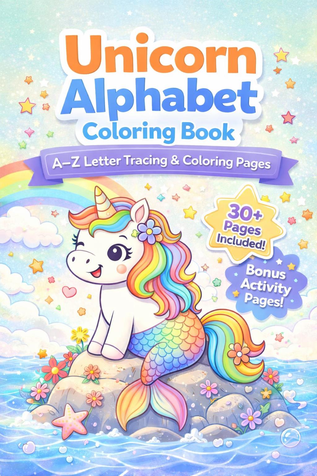 Unicorn Alphabet Coloring Book Printable PDF | A-Z Letter Tracing ...