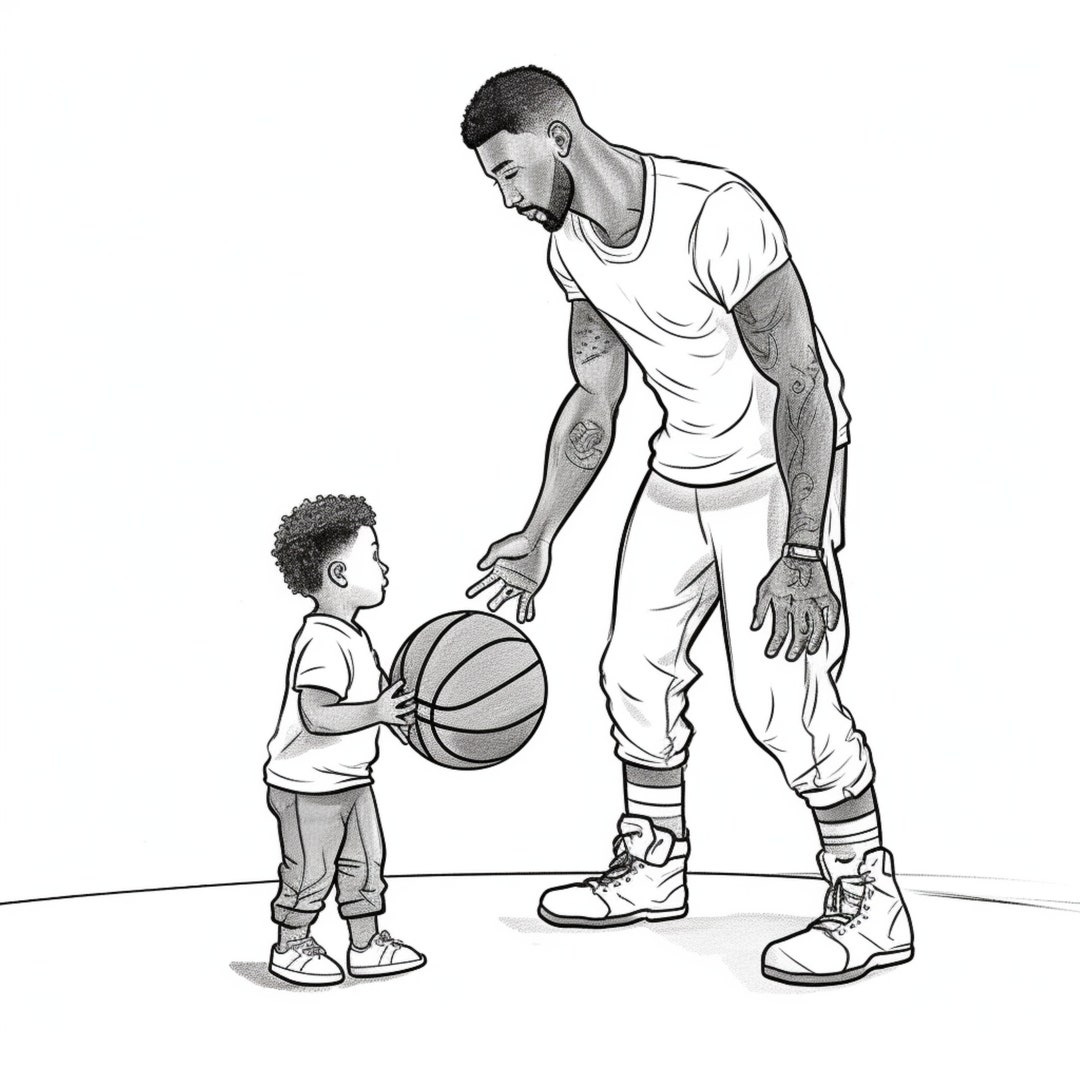 Father and Son Basketball - Coloring Pages (5) - Etsy