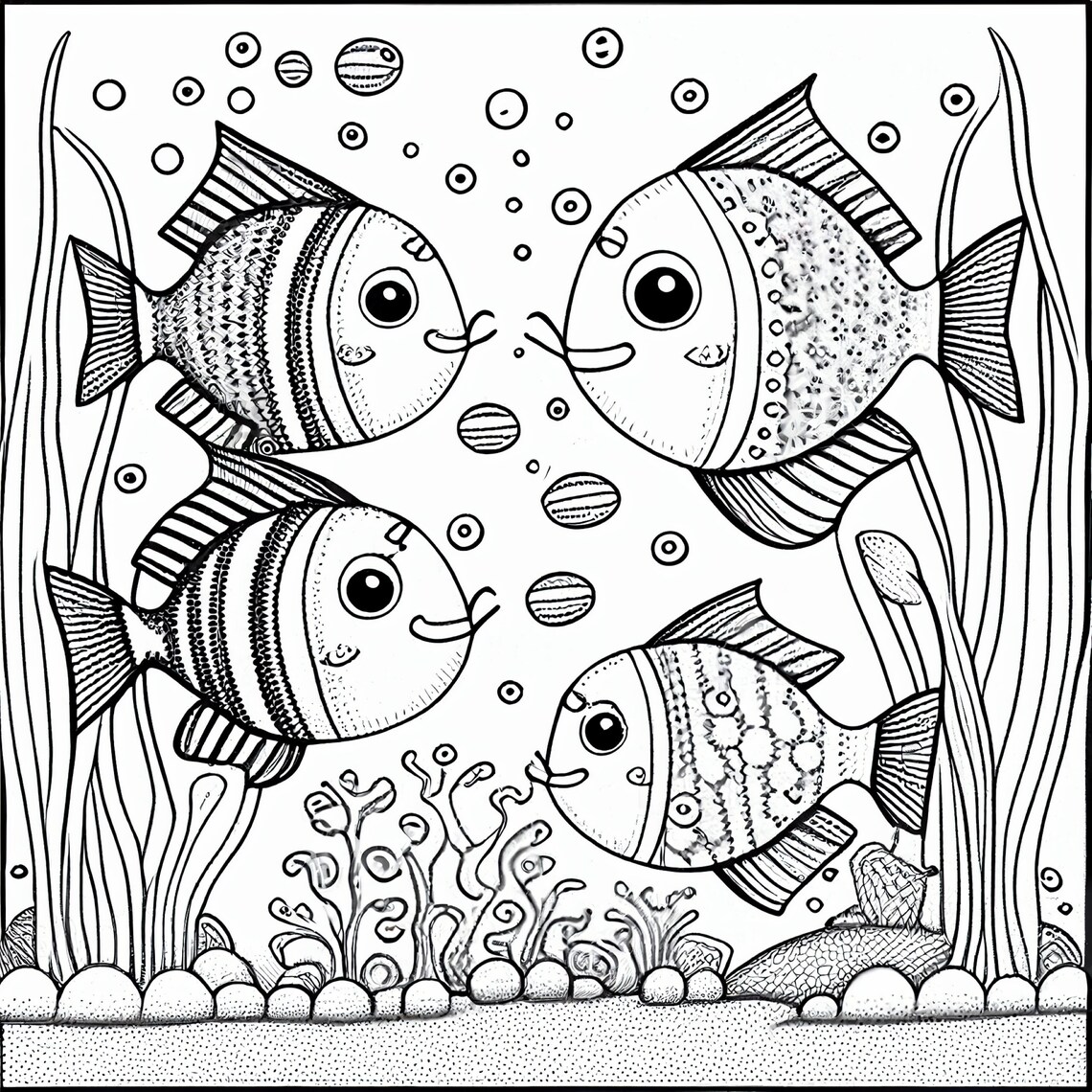 Fish 3- Coloring Pages (5) - Etsy