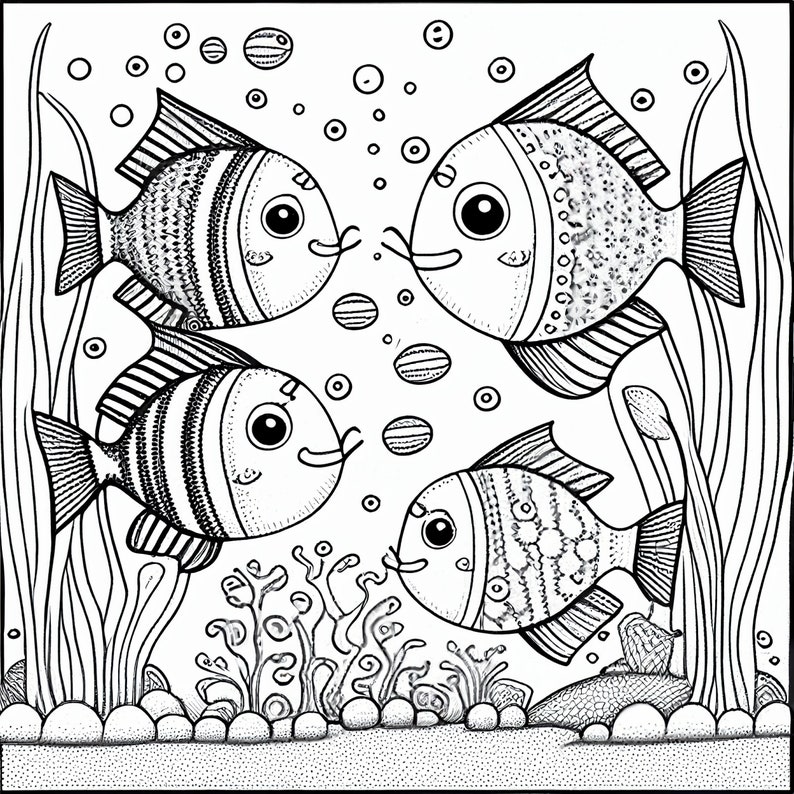 Fish 3- Coloring Pages (5) - Etsy