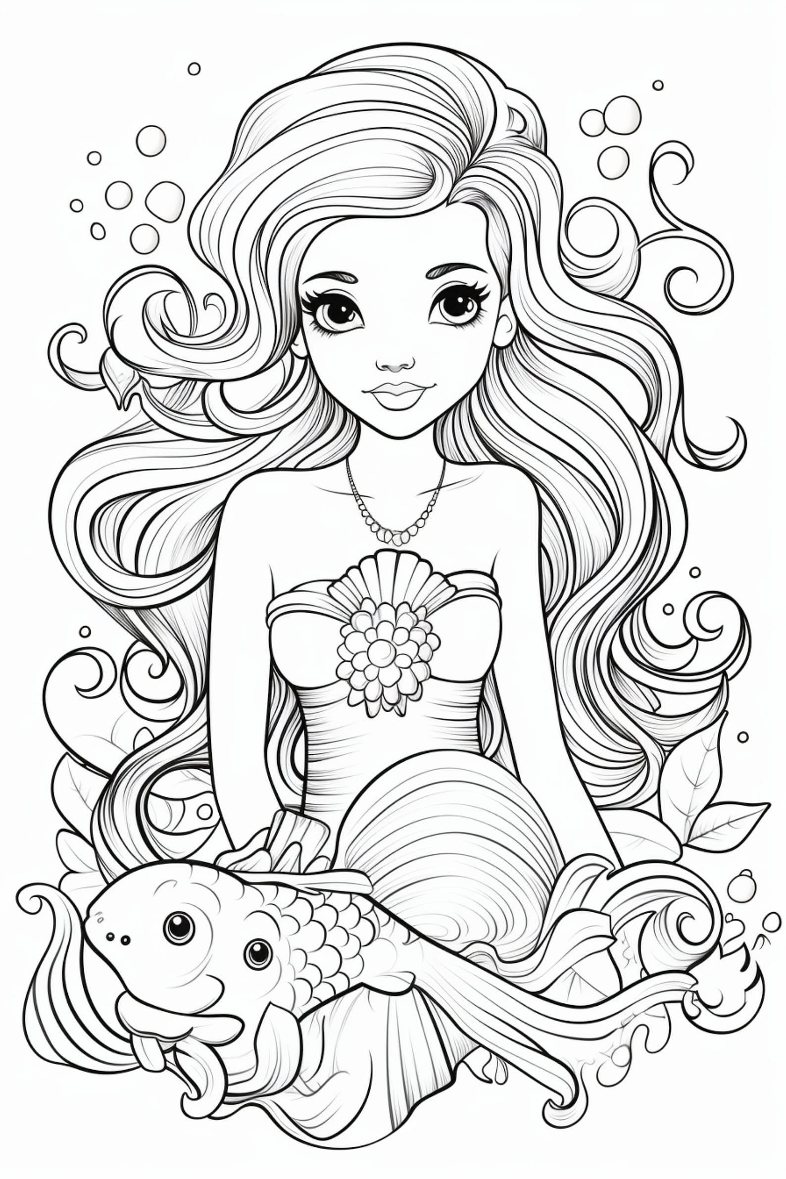 Mermaid 5- Coloring Pages (5) - Etsy
