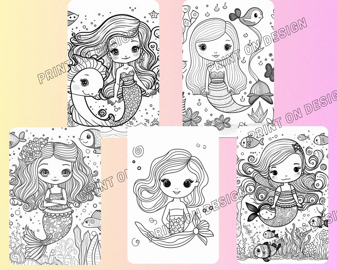 Mermaid 3- Coloring Pages (5) - Etsy