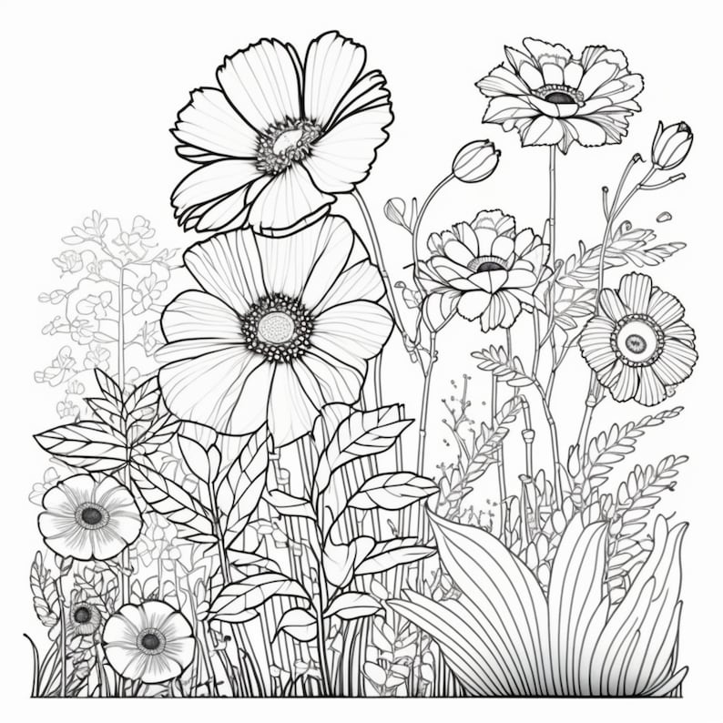 Floral 5- Coloring Pages (5) - Etsy
