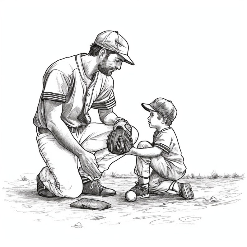 Father and Son Baseball 1- Coloring Pages (5) - Etsy