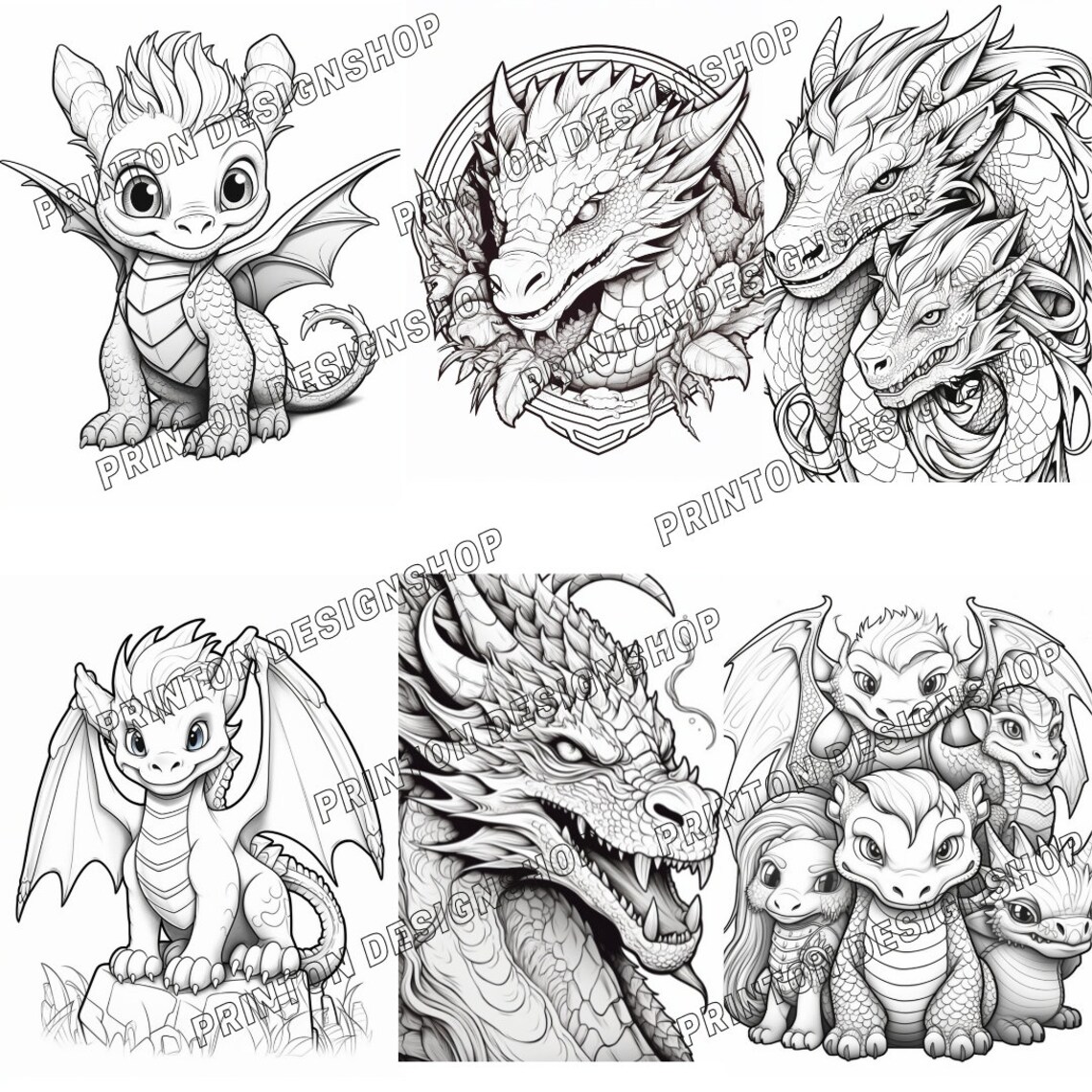 Dragon Bundle 1- Coloring Pages (40) - Etsy