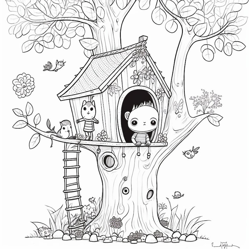 Treehouse 3- Coloring Pages (5) - Etsy