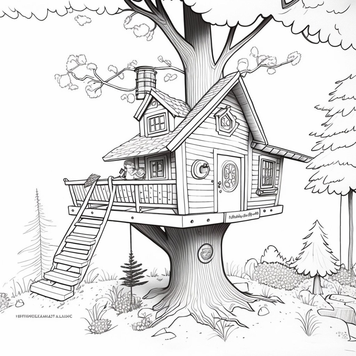 Treehouse 3- Coloring Pages (5) - Etsy