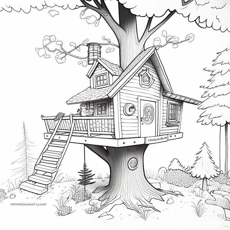 Treehouse 3- Coloring Pages (5) - Etsy