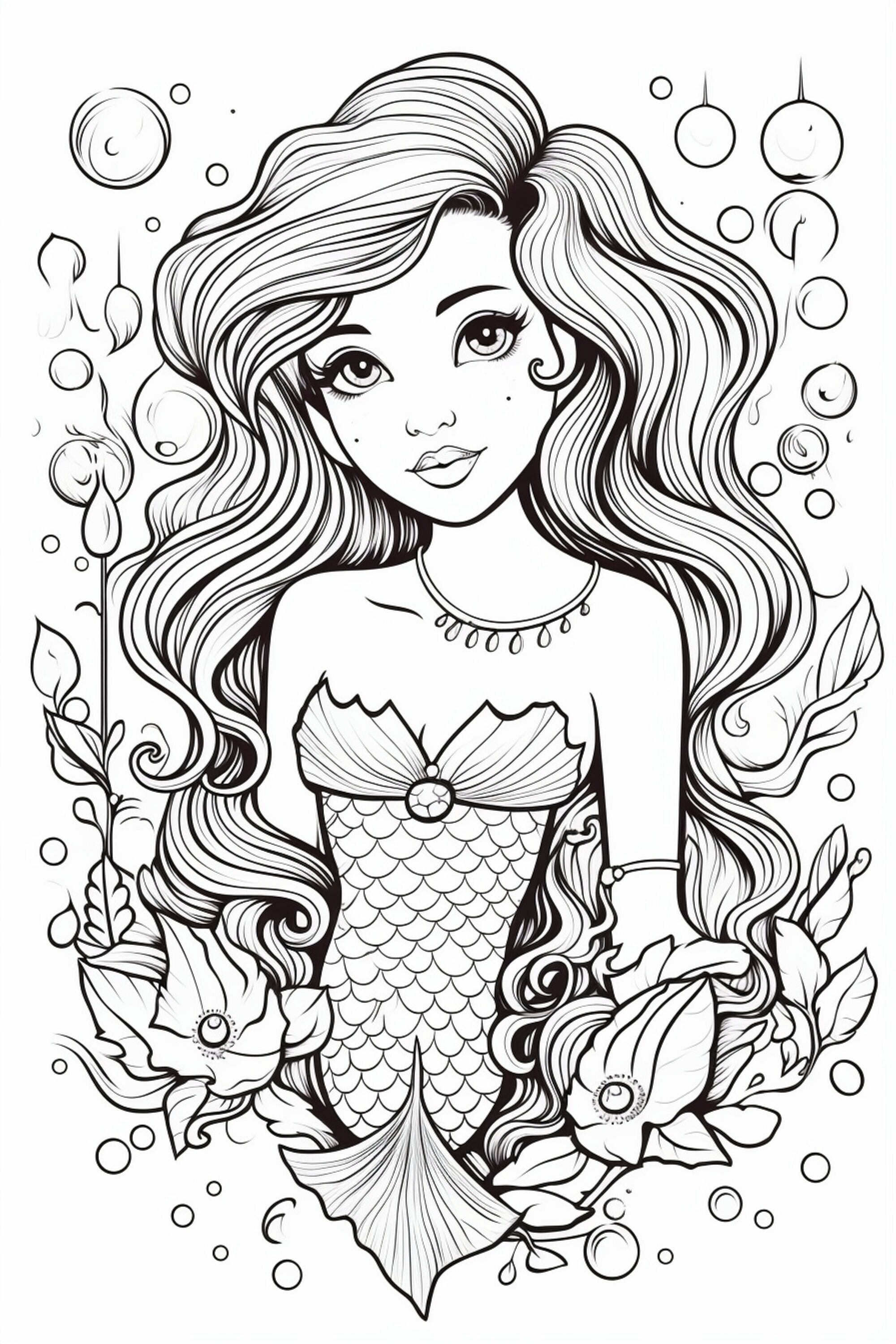 Mermaid 5- Coloring Pages (5) - Etsy