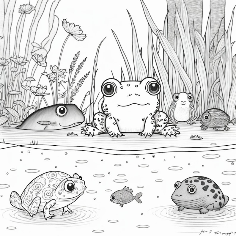 Frog 1- Coloring Pages (5) - Etsy