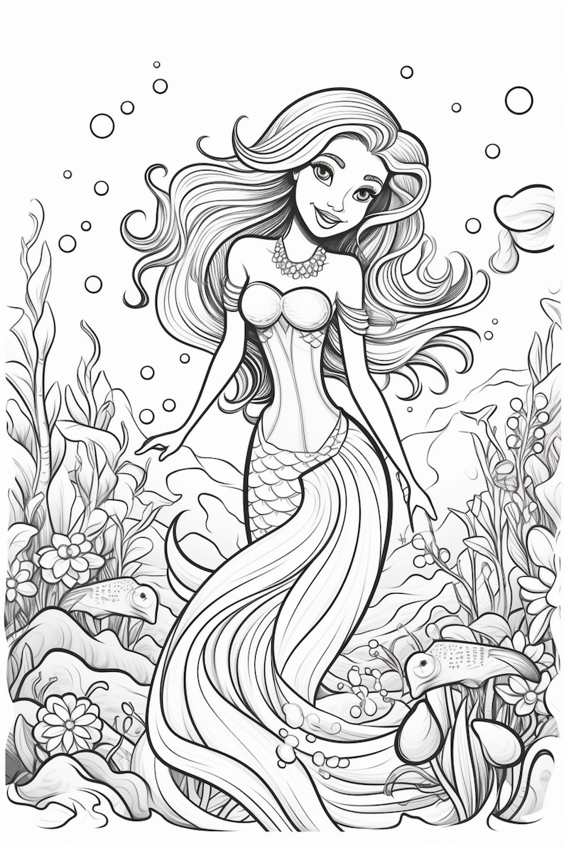 Mermaid 5- Coloring Pages (5) - Etsy