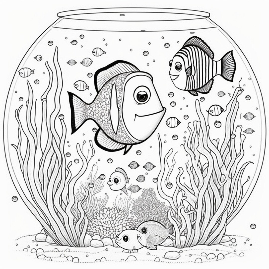 Fish 3- Coloring Pages (5) - Etsy