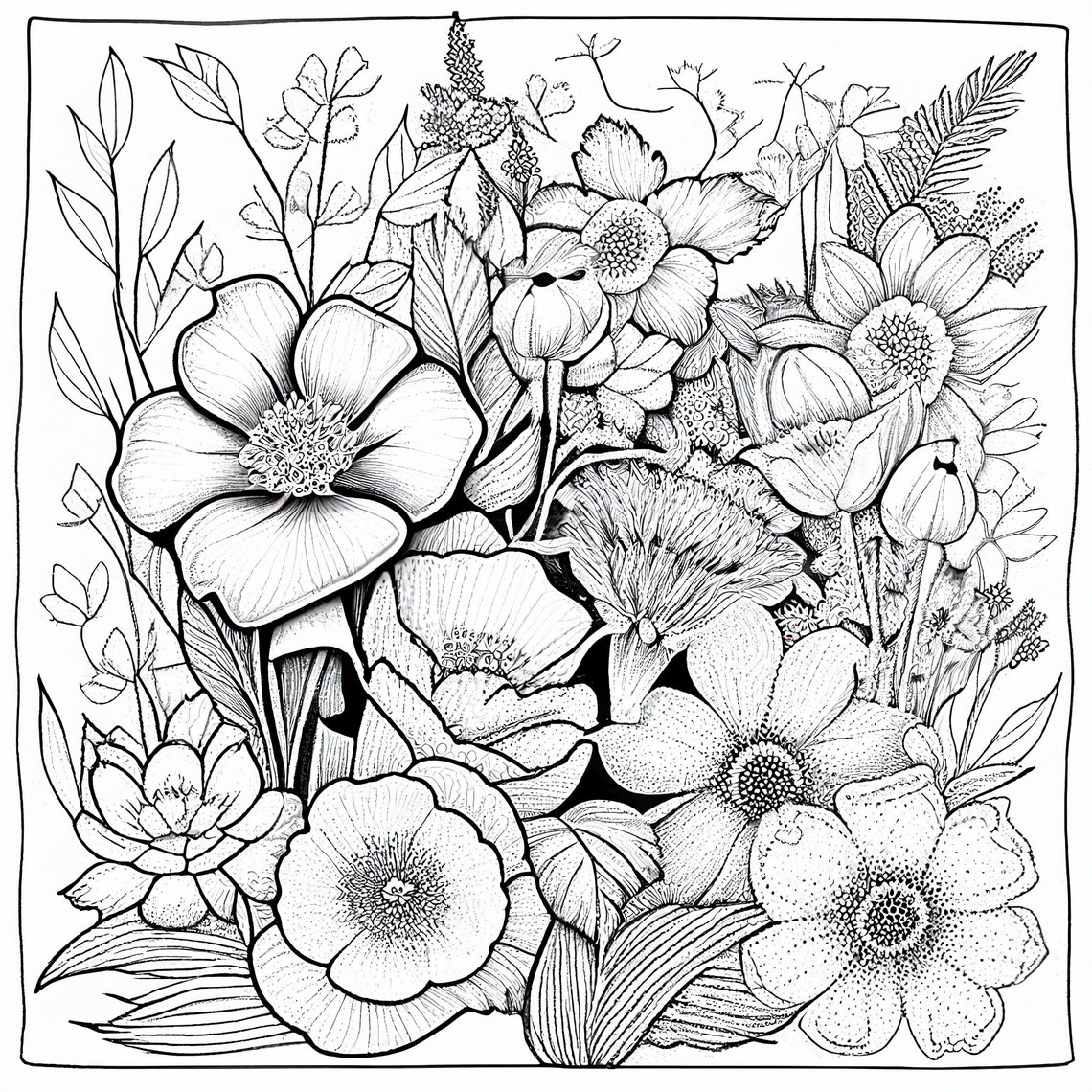Floral 5- Coloring Pages (5) - Etsy