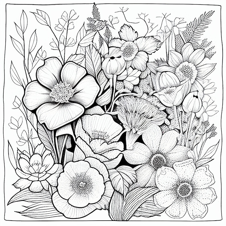 Floral 5- Coloring Pages (5) - Etsy