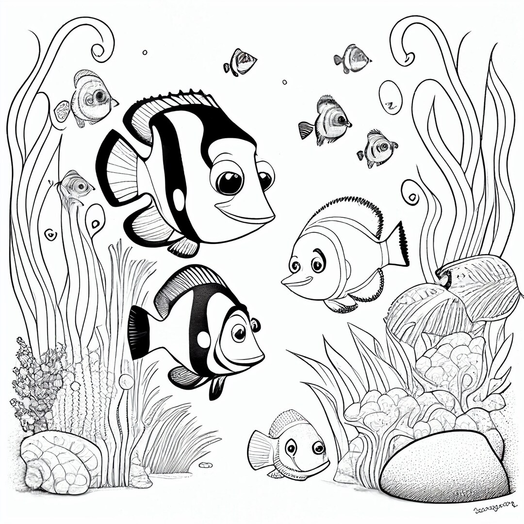 Fish 2- Coloring Pages (5) - Etsy