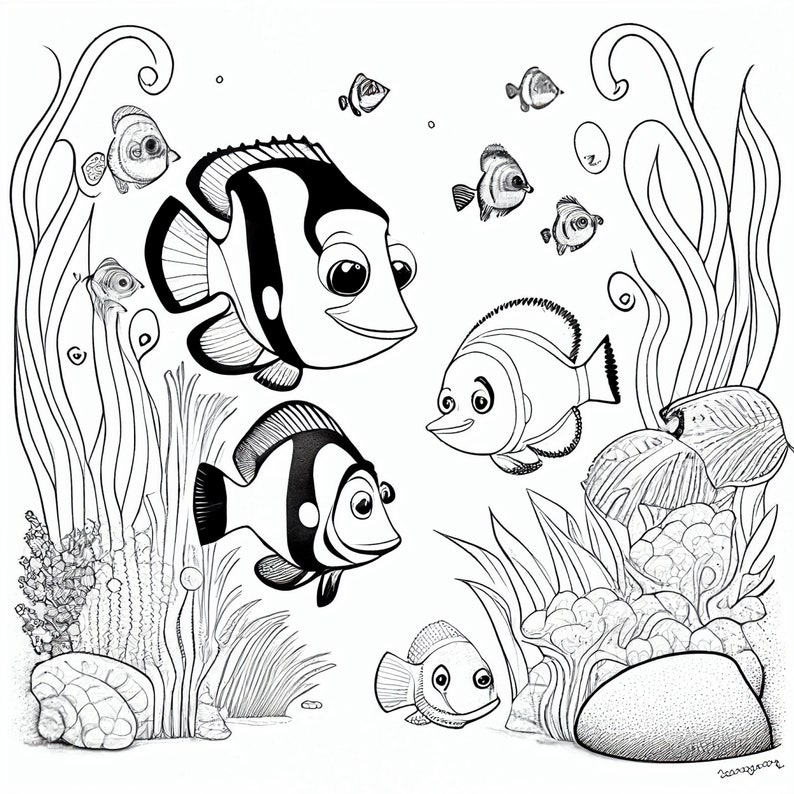 Fish 2- Coloring Pages (5) - Etsy