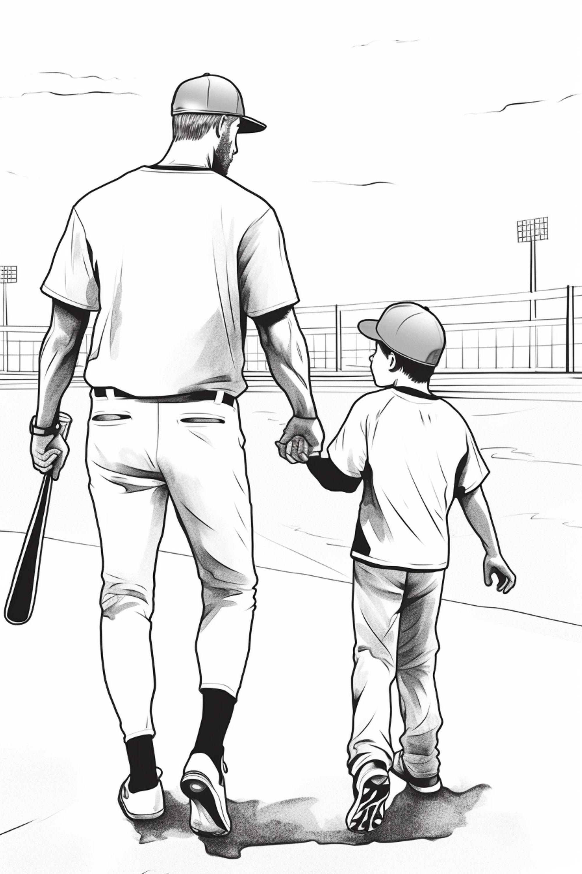 Father and Son Baseball 2- Coloring Pages (5) - Etsy