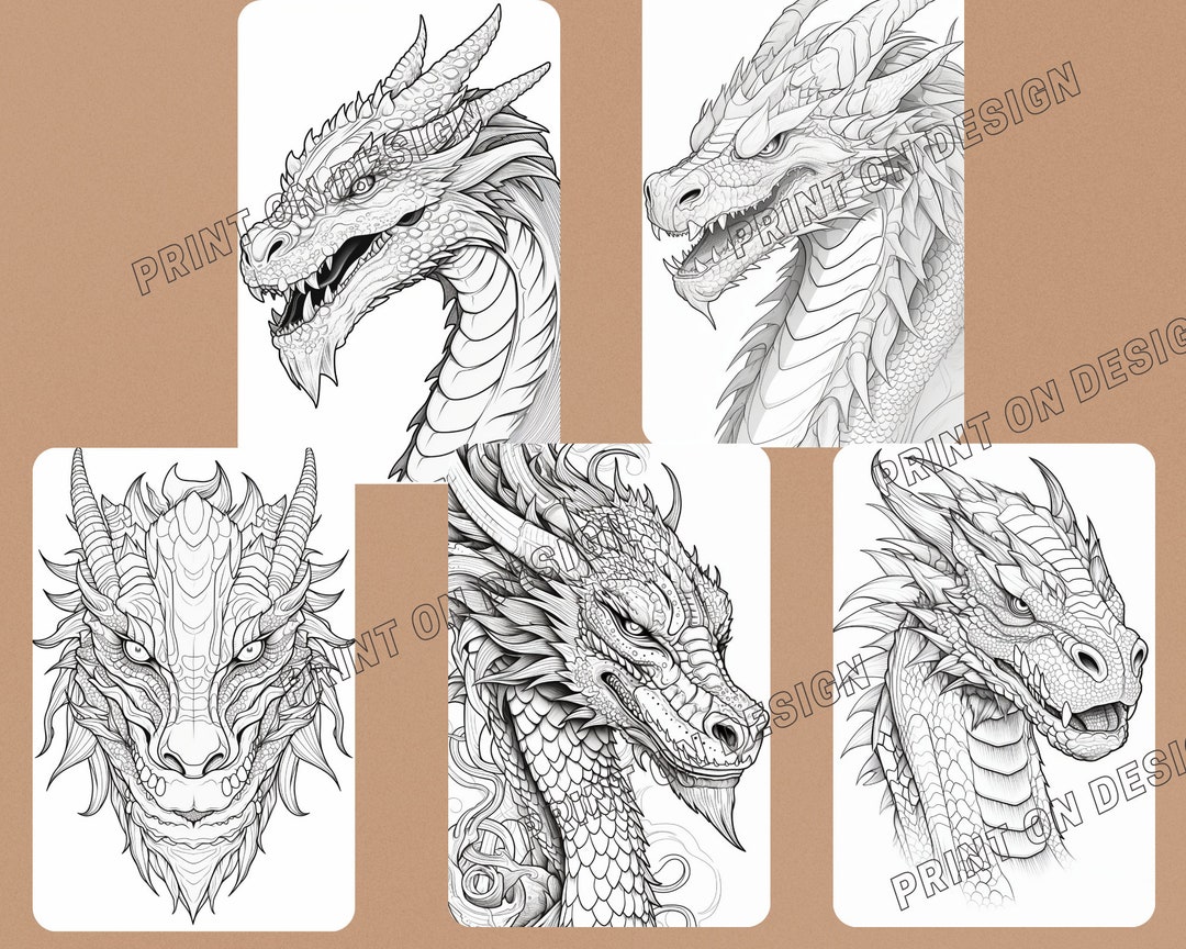 Dragon 11- Coloring Pages (5) - Etsy