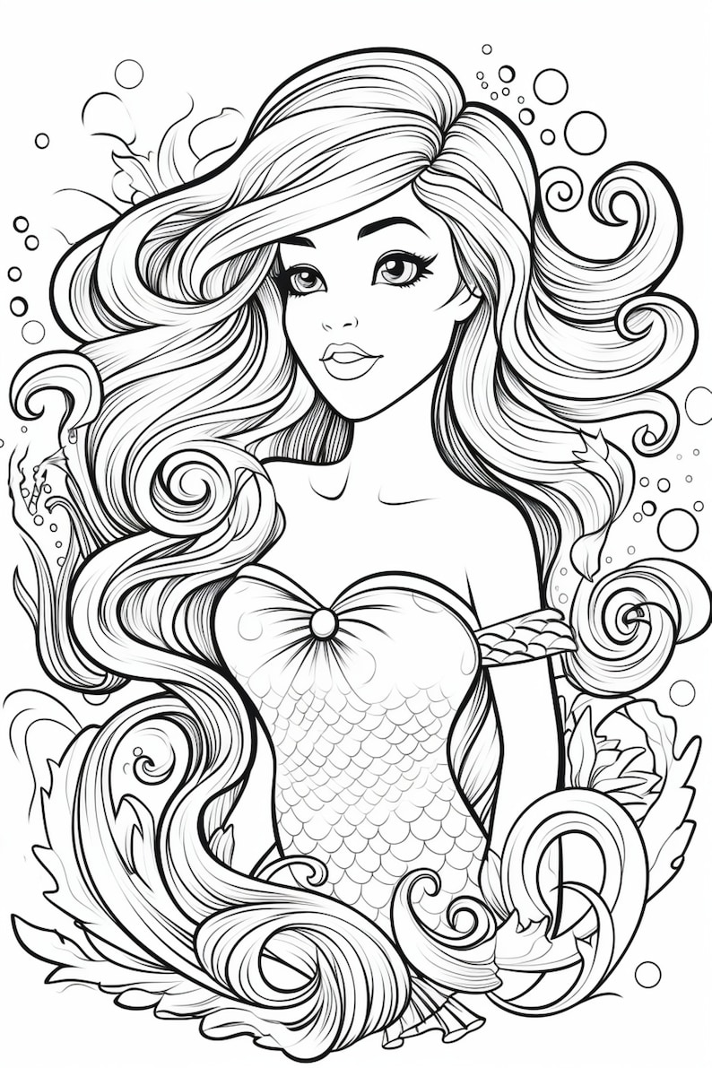 Mermaid 5- Coloring Pages (5) - Etsy