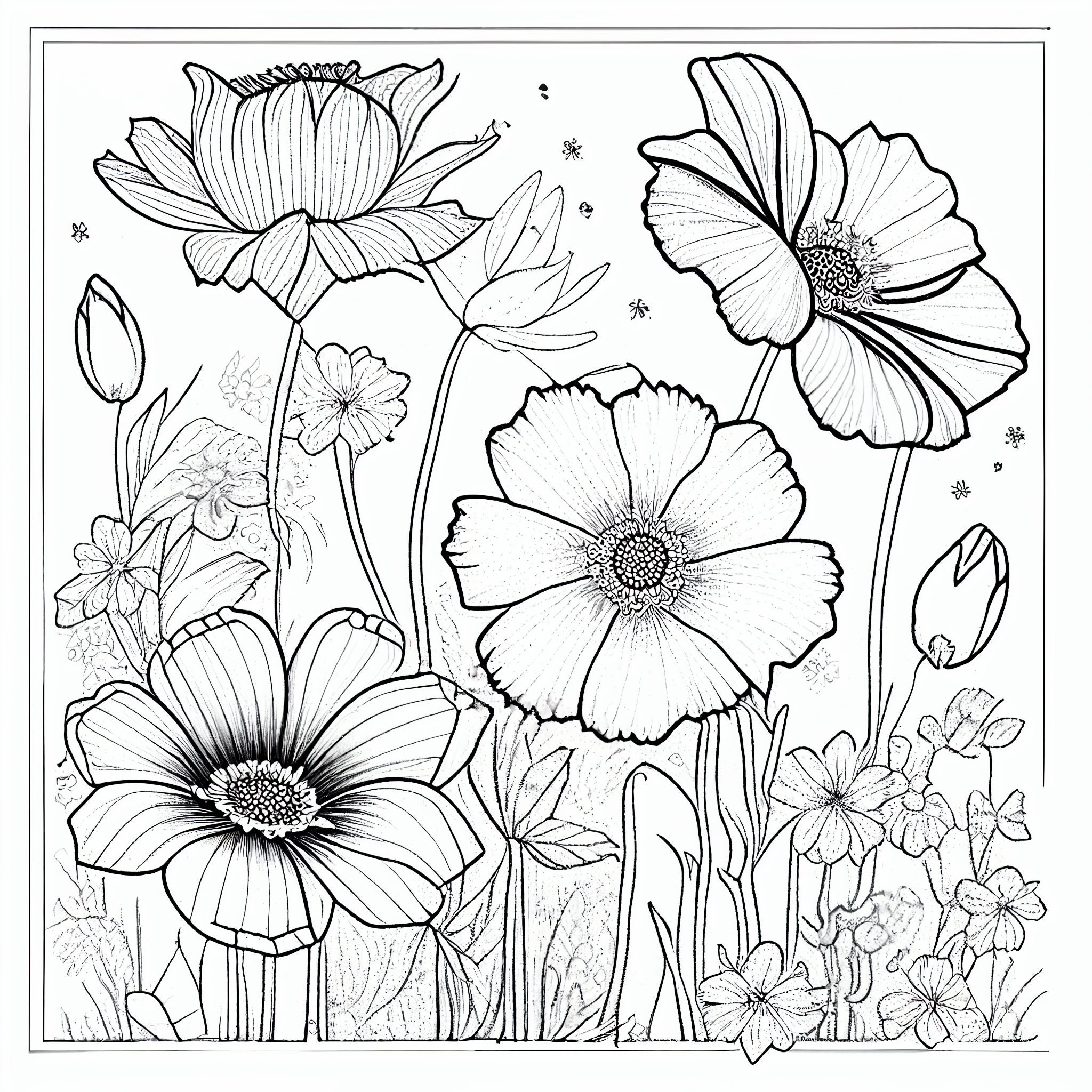 Floral 5- Coloring Pages (5) - Etsy